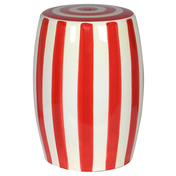 Red Striped Ceramic Stool – Upstairs Downstairs Interiors